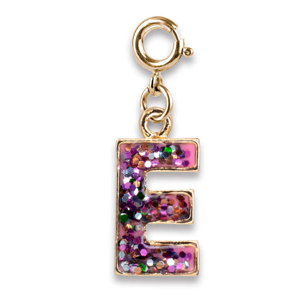 Gold Pink Glitter Letter E Charm
