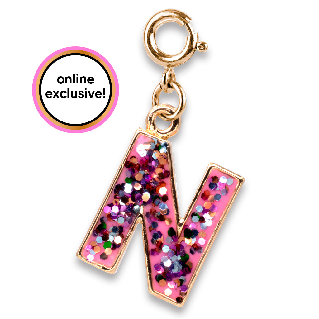 CHARM IT! Gold Pink Glitter Letter N Charm - charmit.com