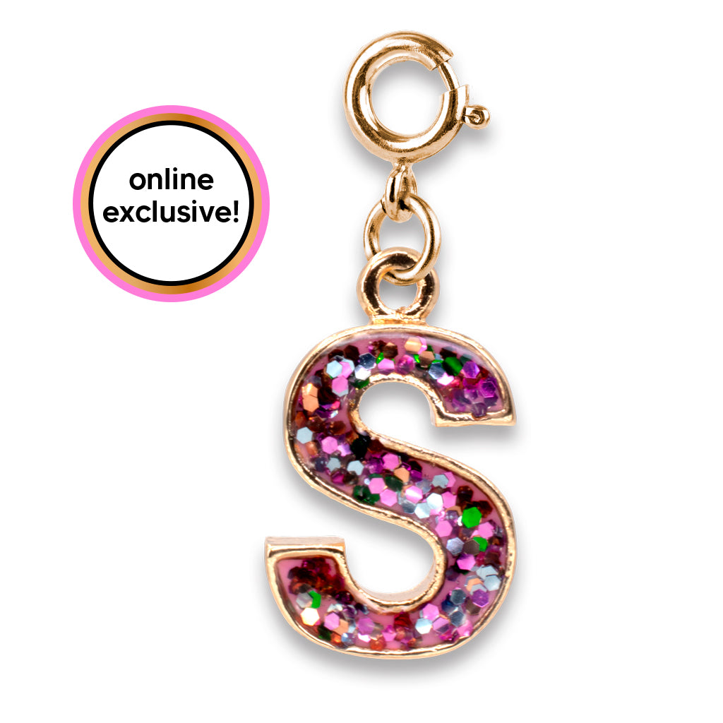 CHARM IT! Gold Pink Glitter Letter S Charm - charmit.com